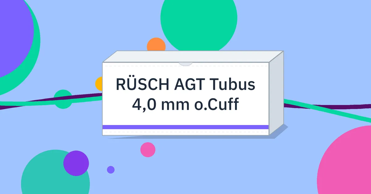 Symbolbild: Packung mit der Aufschrift RÜSCH AGT Tubus 4,0 mm o.Cuff (PZN 06636325) – Verfügbarkeit und Bezug in Apotheken in Frankfurt am Main