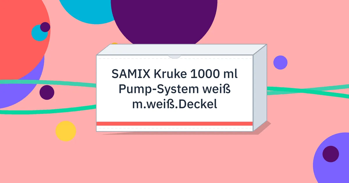 Symbolbild: Packung mit der Aufschrift SAMIX Kruke 1000 ml Pump-System weiß m.weiß.Deckel (PZN 19987954) – Verfügbarkeit und Bezug in Apotheken in Frankfurt am Main