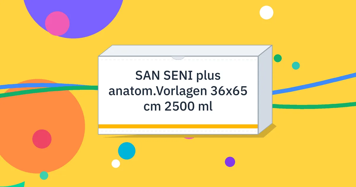 Symbolbild: Packung mit der Aufschrift SAN SENI plus anatom.Vorlagen 36x65 cm 2500 ml (PZN 12393281) – Verfügbarkeit und Bezug in Apotheken in Frankfurt am Main
