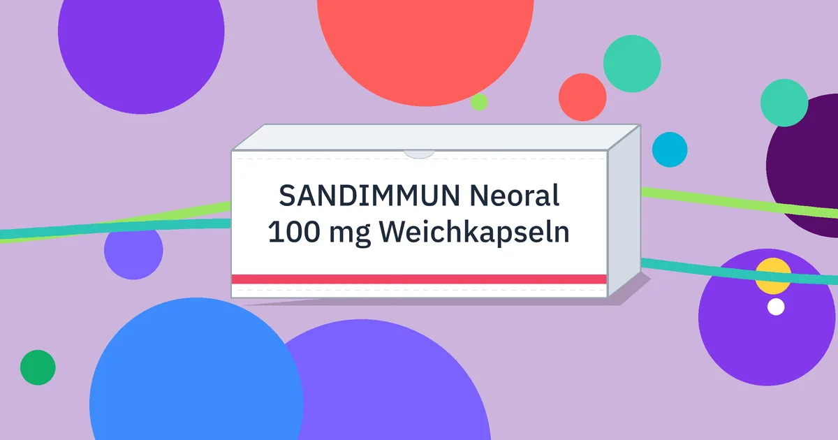 Symbolbild: Packung mit der Aufschrift SANDIMMUN Neoral 100 mg Weichkapseln (PZN 17448288) – Verfügbarkeit und Bezug in Apotheken in Frankfurt am Main