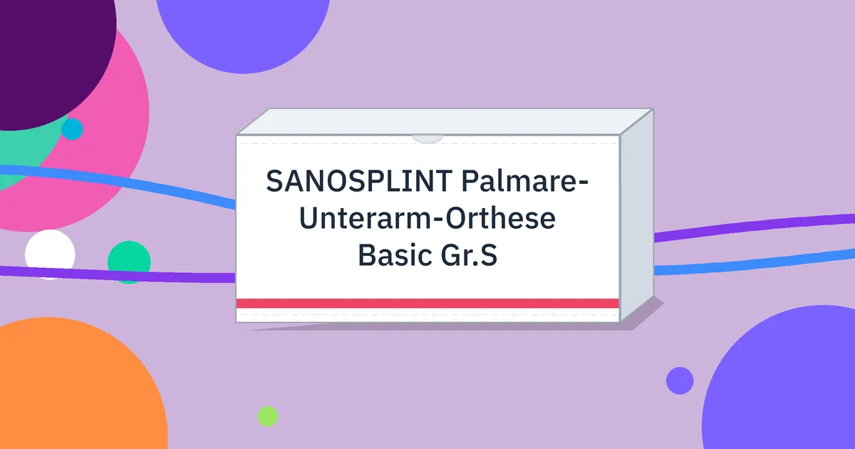 Symbolbild: Packung mit der Aufschrift SANOSPLINT Palmare-Unterarm-Orthese Basic Gr.S (PZN 11281338) – Verfügbarkeit und Bezug in Apotheken in Frankfurt am Main