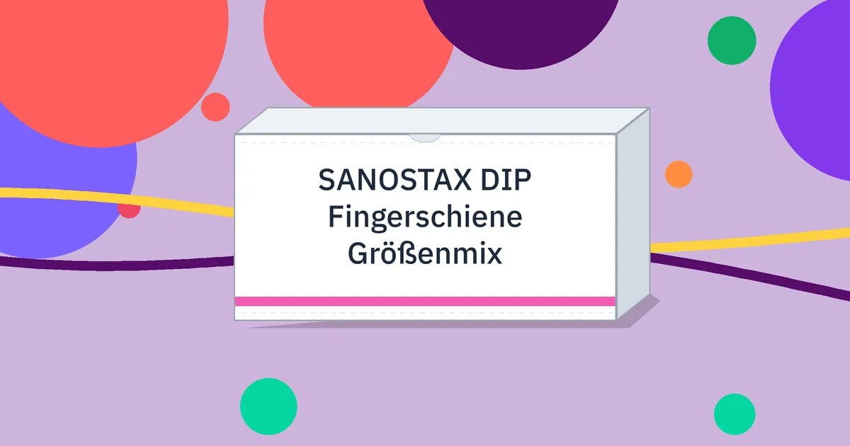 Symbolbild: Packung mit der Aufschrift SANOSTAX DIP Fingerschiene Größenmix (PZN 07144794) – Verfügbarkeit und Bezug in Apotheken in Frankfurt am Main