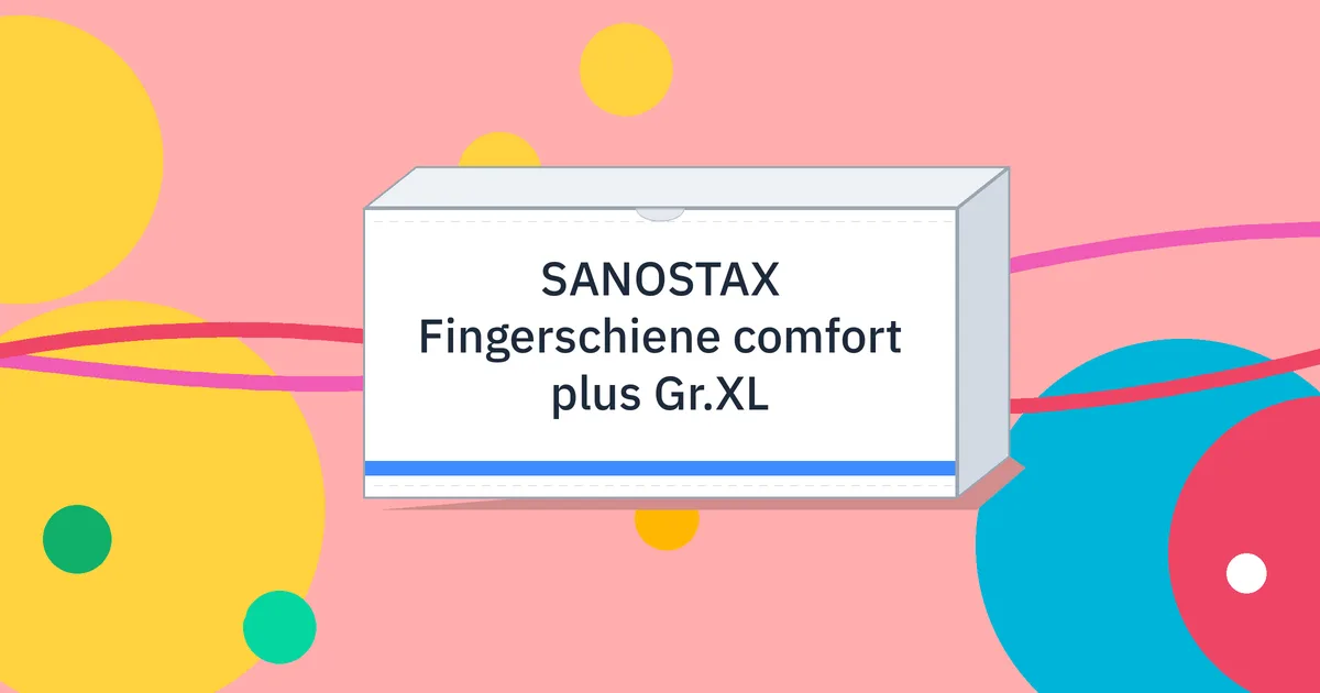 Symbolbild: Packung mit der Aufschrift SANOSTAX Fingerschiene comfort plus Gr.XL (PZN 10527263) – Verfügbarkeit und Bezug in Apotheken in Frankfurt am Main