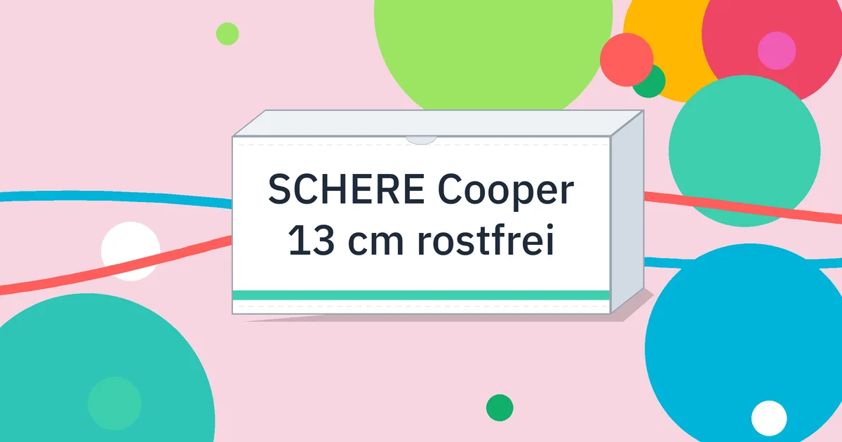Symbolbild: Packung mit der Aufschrift SCHERE Cooper 13 cm rostfrei (PZN 04849672) – Verfügbarkeit und Bezug in Apotheken in Frankfurt am Main
