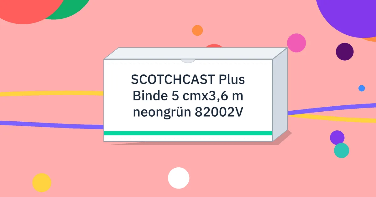 Symbolbild: Packung mit der Aufschrift SCOTCHCAST Plus Binde 5 cmx3,6 m neongrün 82002V (PZN 00392684) – Verfügbarkeit und Bezug in Apotheken in Frankfurt am Main