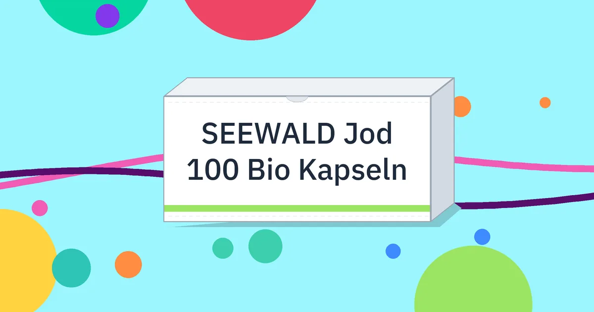 Symbolbild: Packung mit der Aufschrift SEEWALD Jod 100 Bio Kapseln (PZN 19545848) – Verfügbarkeit und Bezug in Apotheken in Frankfurt am Main