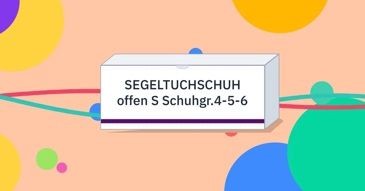 Symbolbild: Packung mit der Aufschrift SEGELTUCHSCHUH offen S Schuhgr.4-5-6 (PZN 11095191) – Verfügbarkeit und Bezug in Apotheken in Frankfurt am Main