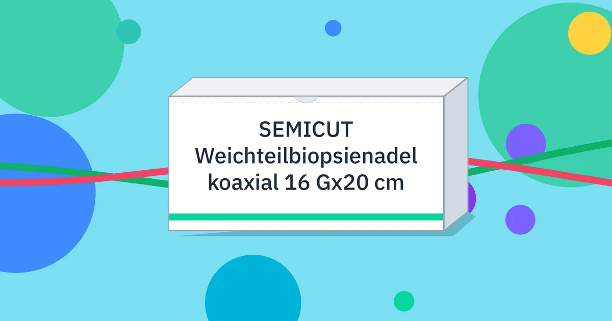 Symbolbild: Packung mit der Aufschrift SEMICUT Weichteilbiopsienadel koaxial 16 Gx20 cm (PZN 19736152) – Verfügbarkeit und Bezug in Apotheken in Frankfurt am Main
