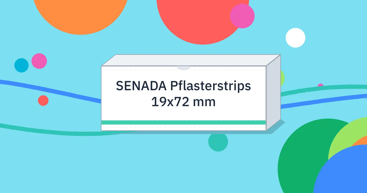 Symbolbild: Packung mit der Aufschrift SENADA Pflasterstrips 19x72 mm (PZN 17878994) – Verfügbarkeit und Bezug in Apotheken in Frankfurt am Main