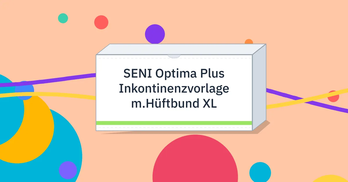 Symbolbild: Packung mit der Aufschrift SENI Optima Plus Inkontinenzvorlage m.Hüftbund XL (PZN 03154413) – Verfügbarkeit und Bezug in Apotheken in Frankfurt am Main