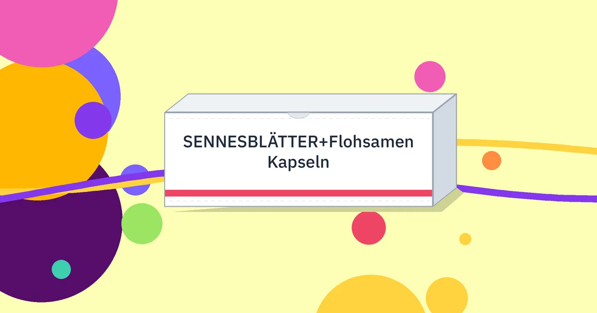 Symbolbild: Packung mit der Aufschrift SENNESBLÄTTER+Flohsamen Kapseln (PZN 18855506) – Verfügbarkeit und Bezug in Apotheken in Frankfurt am Main