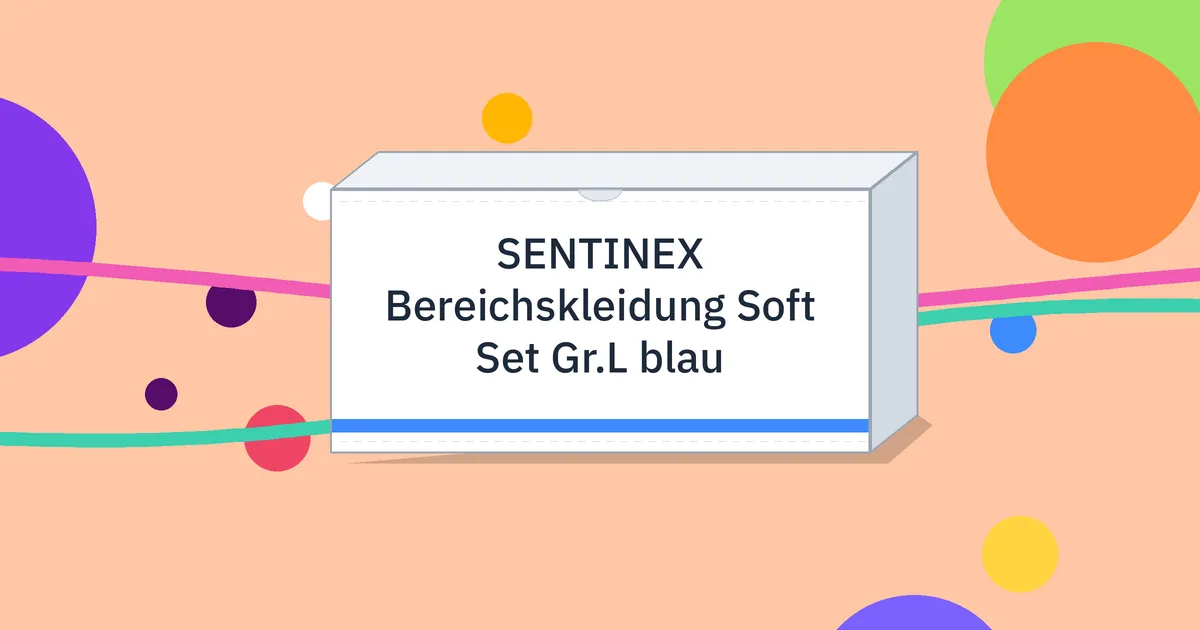 Symbolbild: Packung mit der Aufschrift SENTINEX Bereichskleidung Soft Set Gr.L blau (PZN 09737587) – Verfügbarkeit und Bezug in Apotheken in Frankfurt am Main
