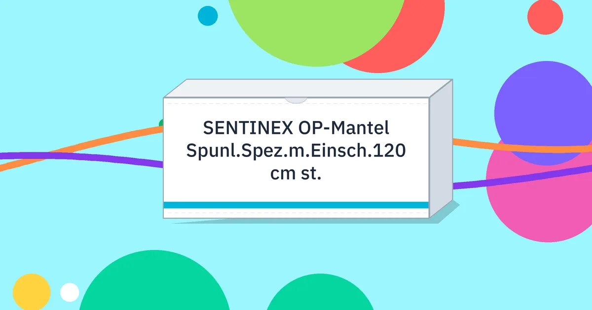 Symbolbild: Packung mit der Aufschrift SENTINEX OP-Mantel Spunl.Spez.m.Einsch.120 cm st. (PZN 03162559) – Verfügbarkeit und Bezug in Apotheken in Frankfurt am Main