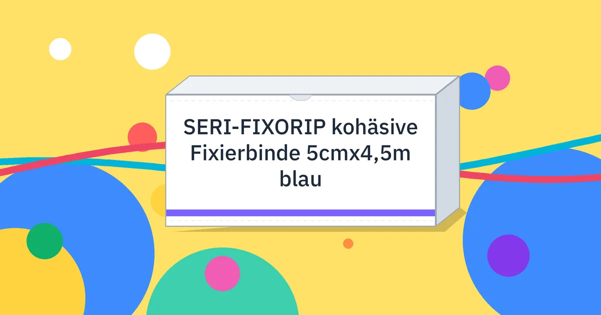 Symbolbild: Packung mit der Aufschrift SERI-FIXORIP kohäsive Fixierbinde 5cmx4,5m blau (PZN 20364075) – Verfügbarkeit und Bezug in Apotheken in Frankfurt am Main