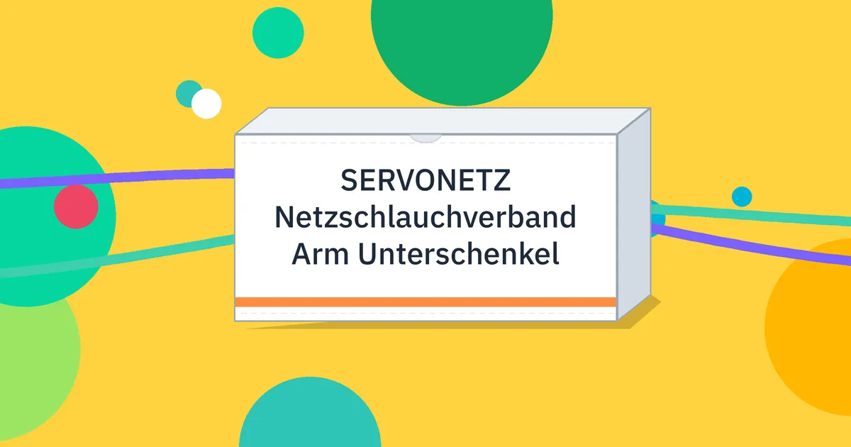 Symbolbild: Packung mit der Aufschrift SERVONETZ Netzschlauchverband Arm Unterschenkel (PZN 04833369) – Verfügbarkeit und Bezug in Apotheken in Frankfurt am Main