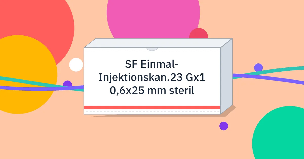 Symbolbild: Packung mit der Aufschrift SF Einmal-Injektionskan.23 Gx1 0,6x25 mm steril (PZN 17280771) – Verfügbarkeit und Bezug in Apotheken in Frankfurt am Main