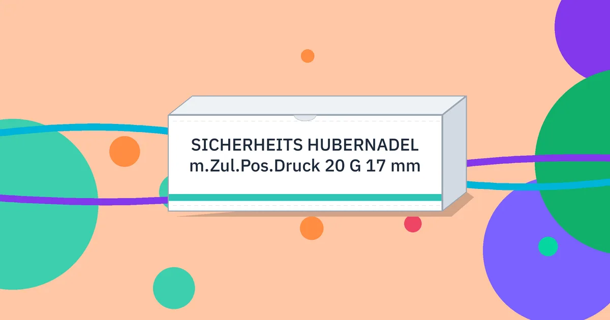 Symbolbild: Packung mit der Aufschrift SICHERHEITS HUBERNADEL m.Zul.Pos.Druck 20 G 17 mm (PZN 14322517) – Verfügbarkeit und Bezug in Apotheken in Frankfurt am Main