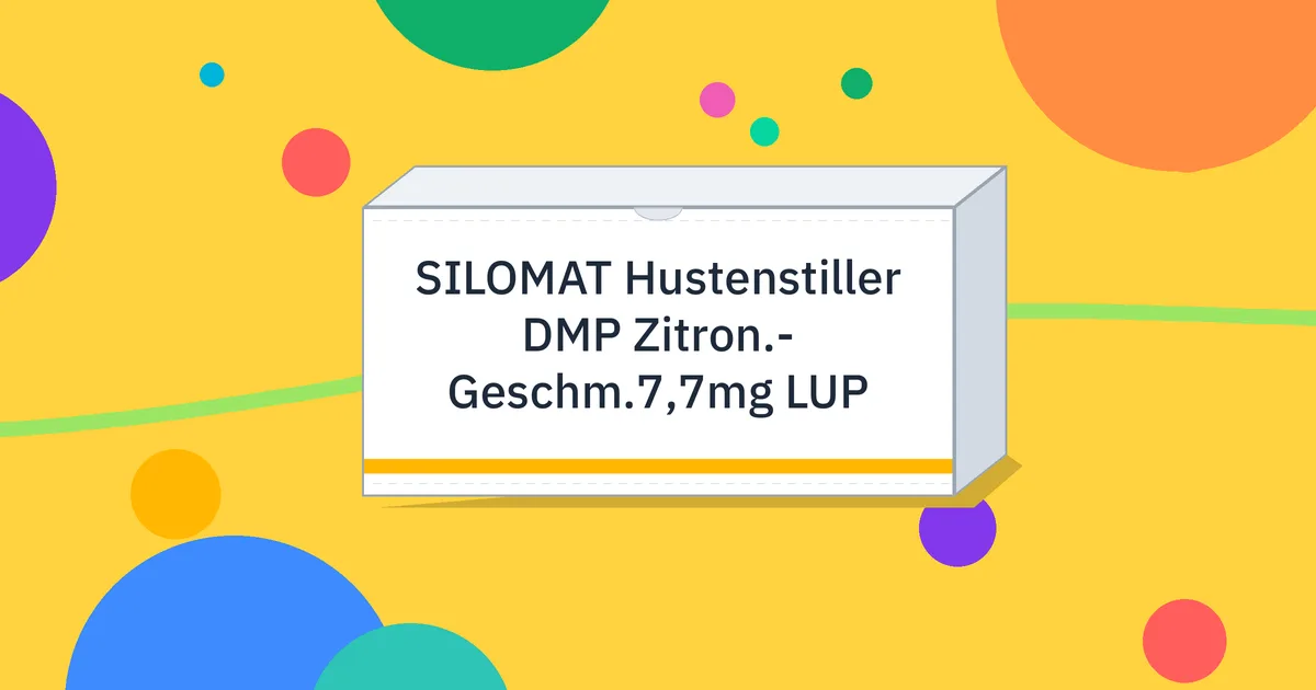 Symbolbild: Packung mit der Aufschrift SILOMAT Hustenstiller DMP Zitron.-Geschm.7,7mg LUP (PZN 18661481) – Verfügbarkeit und Bezug in Apotheken in Frankfurt am Main