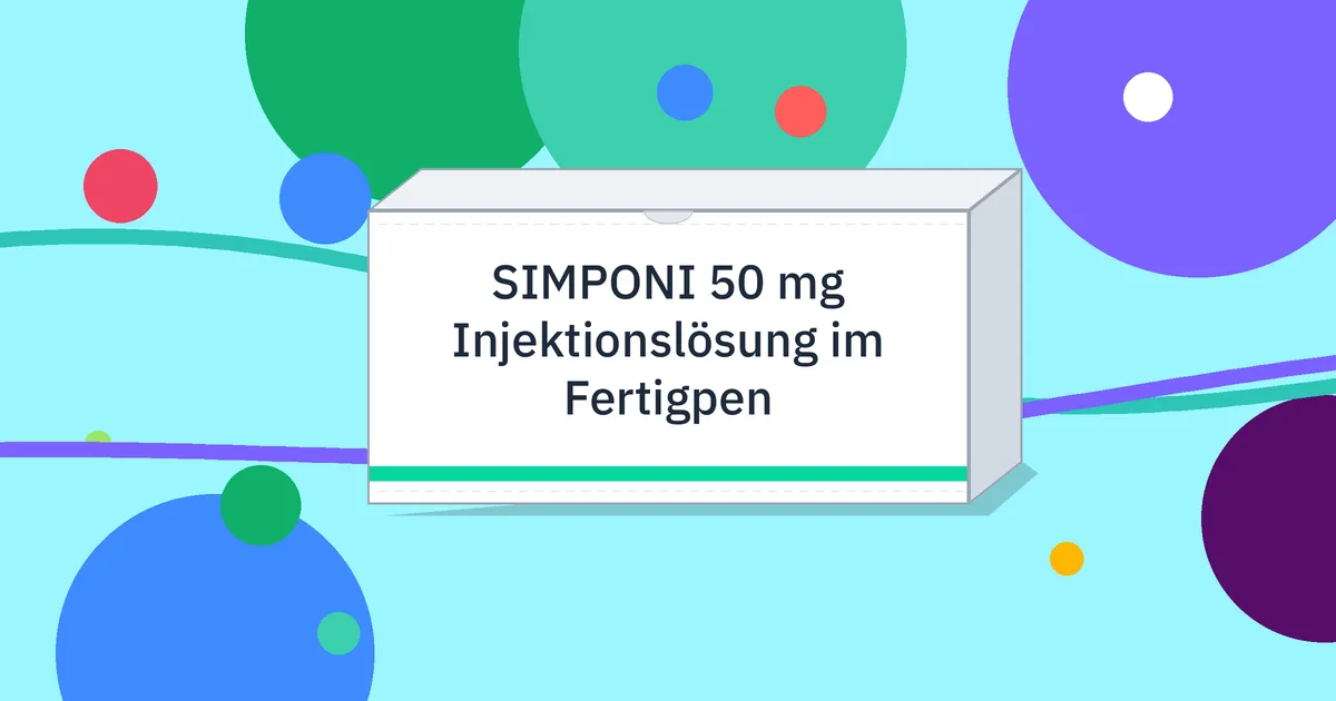 Symbolbild: Packung mit der Aufschrift SIMPONI 50 mg Injektionslösung im Fertigpen (PZN 20398105) – Verfügbarkeit und Bezug in Apotheken in Frankfurt am Main