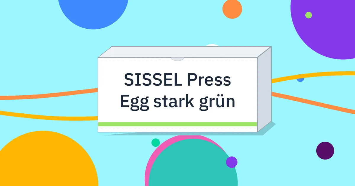 Symbolbild: Packung mit der Aufschrift SISSEL Press Egg stark grün (PZN 09157281) – Verfügbarkeit und Bezug in Apotheken in Frankfurt am Main