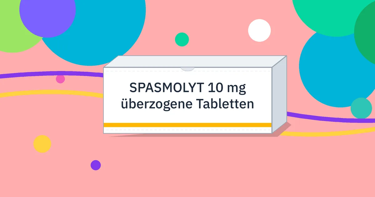 Symbolbild: Packung mit der Aufschrift SPASMOLYT 10 mg überzogene Tabletten (PZN 00969356) – Verfügbarkeit und Bezug in Apotheken in Frankfurt am Main