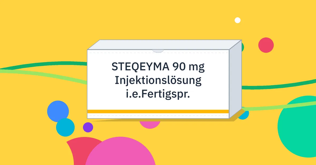 Symbolbild: Packung mit der Aufschrift STEQEYMA 90 mg Injektionslösung i.e.Fertigspr. (PZN 20169066) – Verfügbarkeit und Bezug in Apotheken in Frankfurt am Main