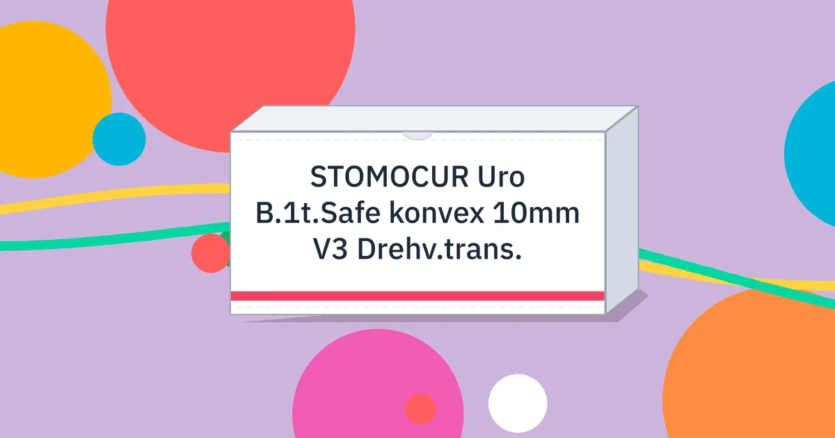 Symbolbild: Packung mit der Aufschrift STOMOCUR Uro B.1t.Safe konvex 10mm V3 Drehv.trans. (PZN 17553045) – Verfügbarkeit und Bezug in Apotheken in Frankfurt am Main