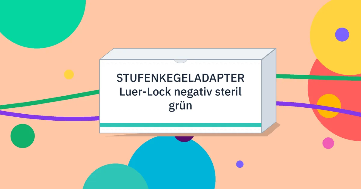 Symbolbild: Packung mit der Aufschrift STUFENKEGELADAPTER Luer-Lock negativ steril grün (PZN 17366337) – Verfügbarkeit und Bezug in Apotheken in Frankfurt am Main