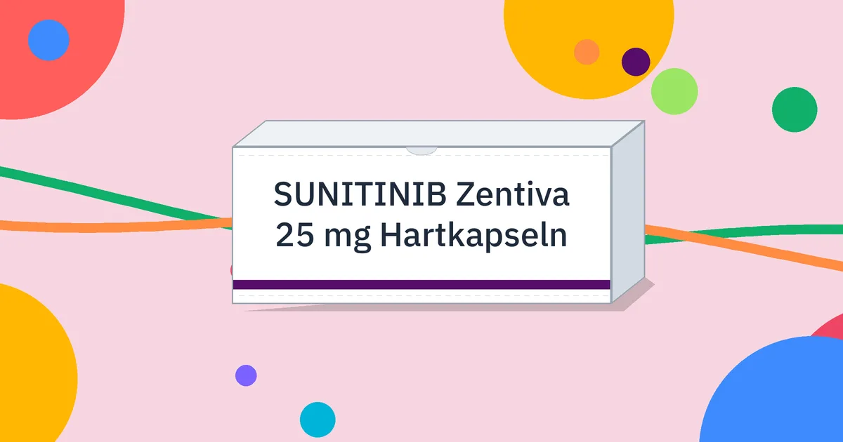 Symbolbild: Packung mit der Aufschrift SUNITINIB Zentiva 25 mg Hartkapseln (PZN 17388149) – Verfügbarkeit und Bezug in Apotheken in Frankfurt am Main