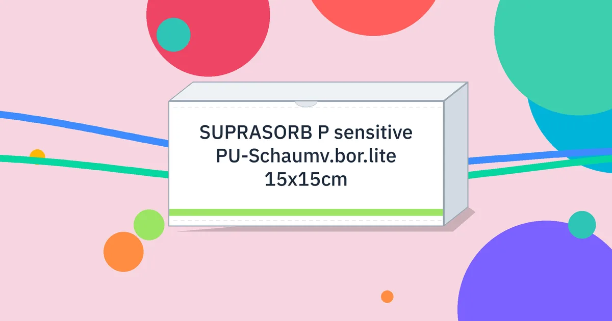 Symbolbild: Packung mit der Aufschrift SUPRASORB P sensitive PU-Schaumv.bor.lite 15x15cm (PZN 17311572) – Verfügbarkeit und Bezug in Apotheken in Frankfurt am Main