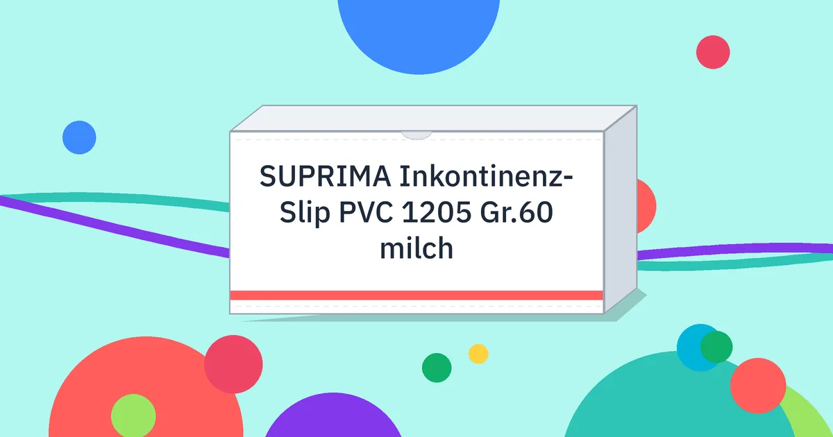 Symbolbild: Packung mit der Aufschrift SUPRIMA Inkontinenz-Slip PVC 1205 Gr.60 milch (PZN 03921864) – Verfügbarkeit und Bezug in Apotheken in Frankfurt am Main