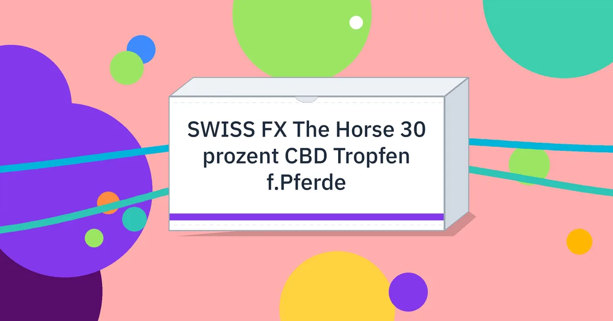Symbolbild: Packung mit der Aufschrift SWISS FX The Horse 30 prozent CBD Tropfen f.Pferde (PZN 19397922) – Verfügbarkeit und Bezug in Apotheken in Frankfurt am Main