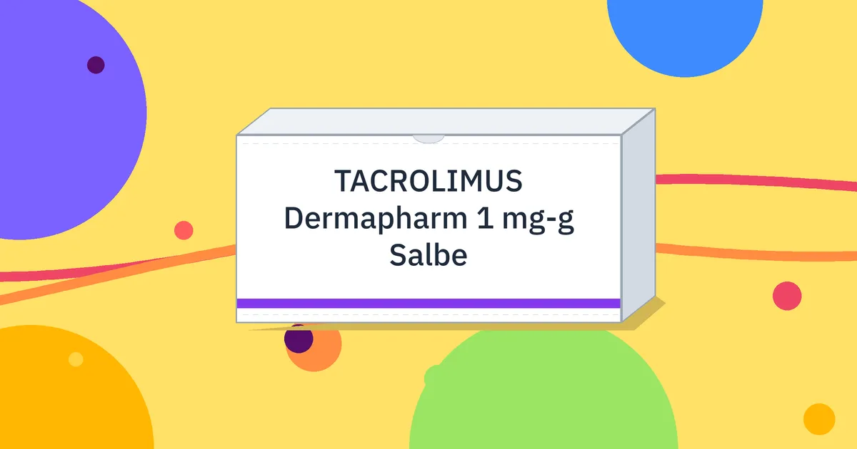 Symbolbild: Packung mit der Aufschrift TACROLIMUS Dermapharm 1 mg-g Salbe (PZN 18828834) – Verfügbarkeit und Bezug in Apotheken in Frankfurt am Main