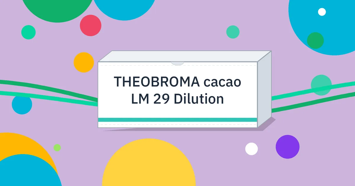 Symbolbild: Packung mit der Aufschrift THEOBROMA cacao LM 29 Dilution (PZN 13219958) – Verfügbarkeit und Bezug in Apotheken in Frankfurt am Main