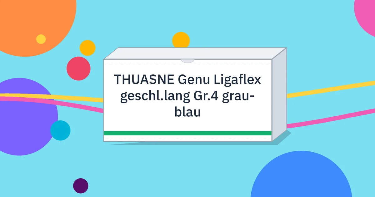 Symbolbild: Packung mit der Aufschrift THUASNE Genu Ligaflex geschl.lang Gr.4 grau-blau (PZN 11330605) – Verfügbarkeit und Bezug in Apotheken in Frankfurt am Main