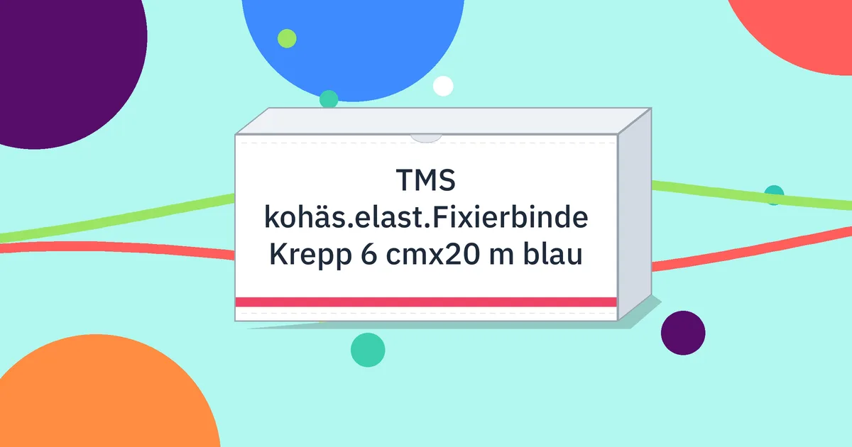 Symbolbild: Packung mit der Aufschrift TMS kohäs.elast.Fixierbinde Krepp 6 cmx20 m blau (PZN 18316471) – Verfügbarkeit und Bezug in Apotheken in Frankfurt am Main