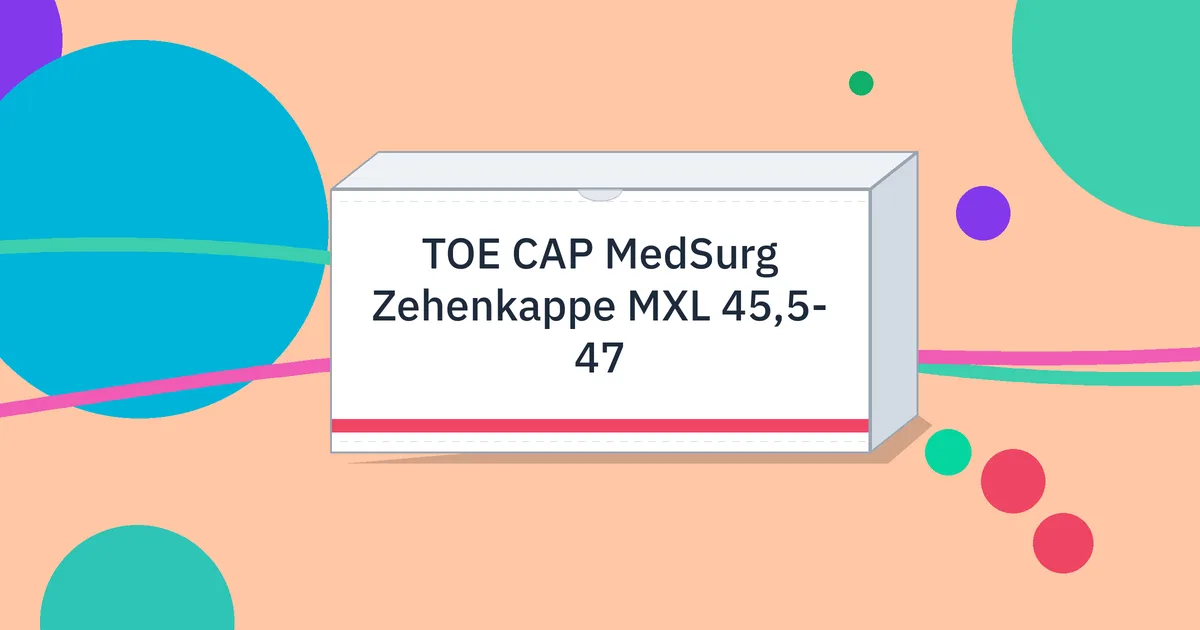 Symbolbild: Packung mit der Aufschrift TOE CAP MedSurg Zehenkappe MXL 45,5-47 (PZN 16631257) – Verfügbarkeit und Bezug in Apotheken in Frankfurt am Main