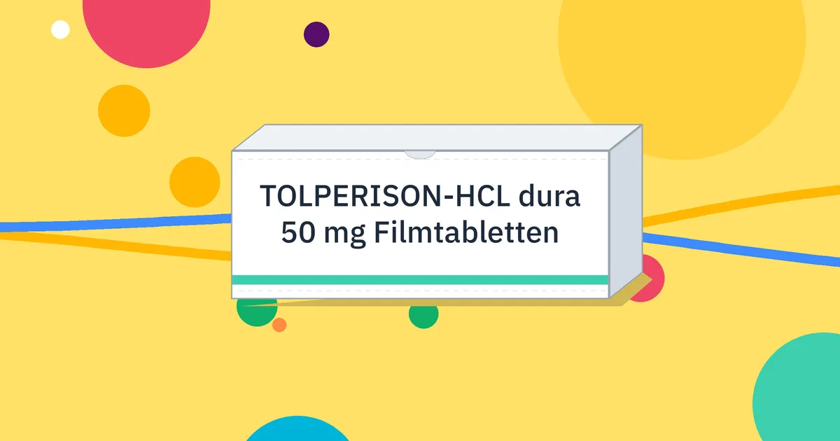 Symbolbild: Packung mit der Aufschrift TOLPERISON-HCL dura 50 mg Filmtabletten (PZN 05360861) – Verfügbarkeit und Bezug in Apotheken in Frankfurt am Main