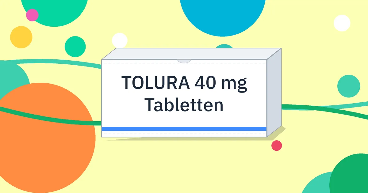 Symbolbild: Packung mit der Aufschrift TOLURA 40 mg Tabletten (PZN 10079801) – Verfügbarkeit und Bezug in Apotheken in Frankfurt am Main