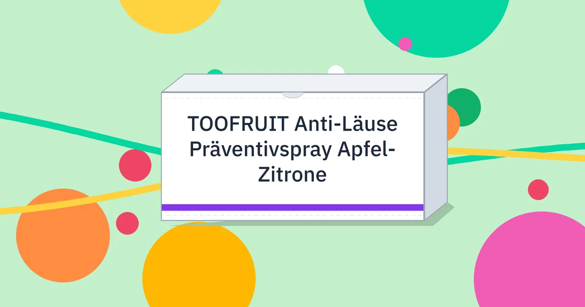 Symbolbild: Packung mit der Aufschrift TOOFRUIT Anti-Läuse Präventivspray Apfel-Zitrone (PZN 19387616) – Verfügbarkeit und Bezug in Apotheken in Frankfurt am Main