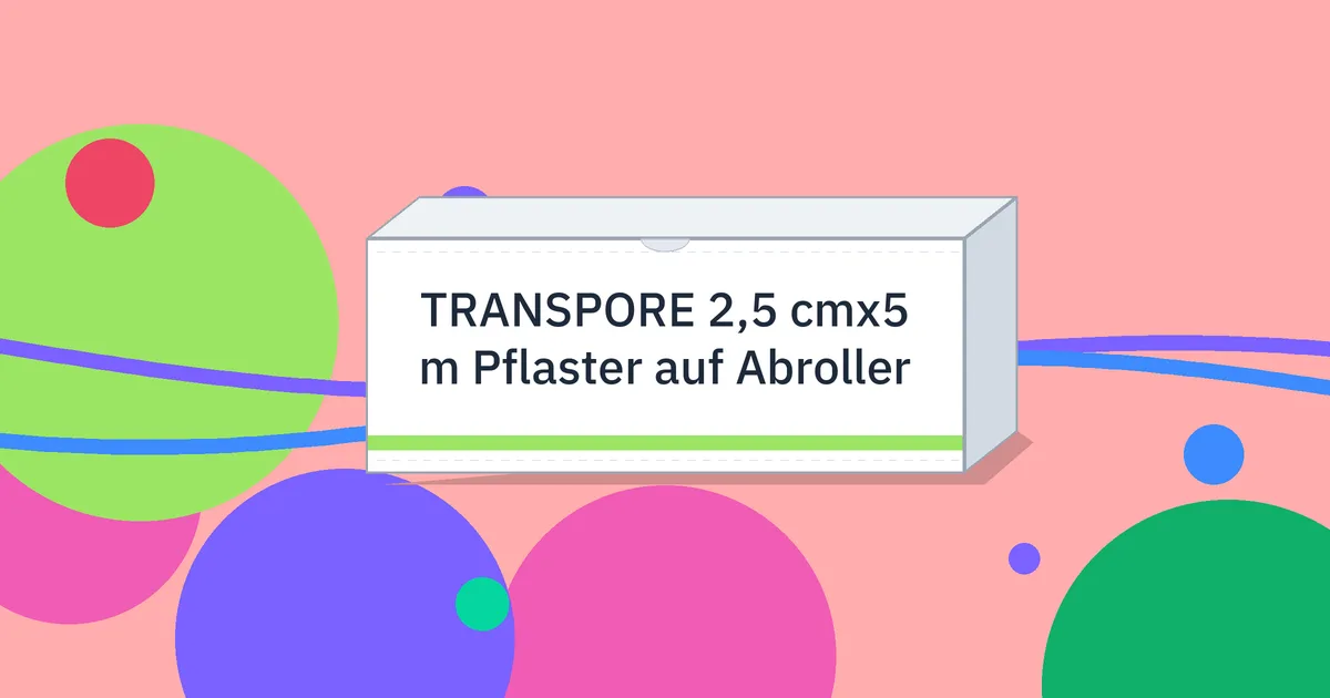 Symbolbild: Packung mit der Aufschrift TRANSPORE 2,5 cmx5 m Pflaster auf Abroller (PZN 09330265) – Verfügbarkeit und Bezug in Apotheken in Frankfurt am Main