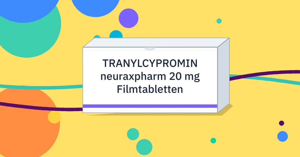 Symbolbild: Packung mit der Aufschrift TRANYLCYPROMIN neuraxpharm 20 mg Filmtabletten (PZN 17482931) – Verfügbarkeit und Bezug in Apotheken in Frankfurt am Main