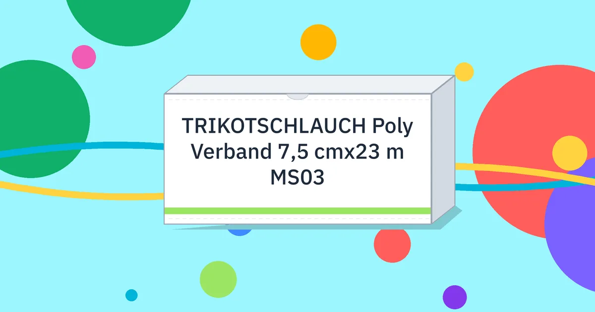 Symbolbild: Packung mit der Aufschrift TRIKOTSCHLAUCH Poly Verband 7,5 cmx23 m MS03 (PZN 03888434) – Verfügbarkeit und Bezug in Apotheken in Frankfurt am Main