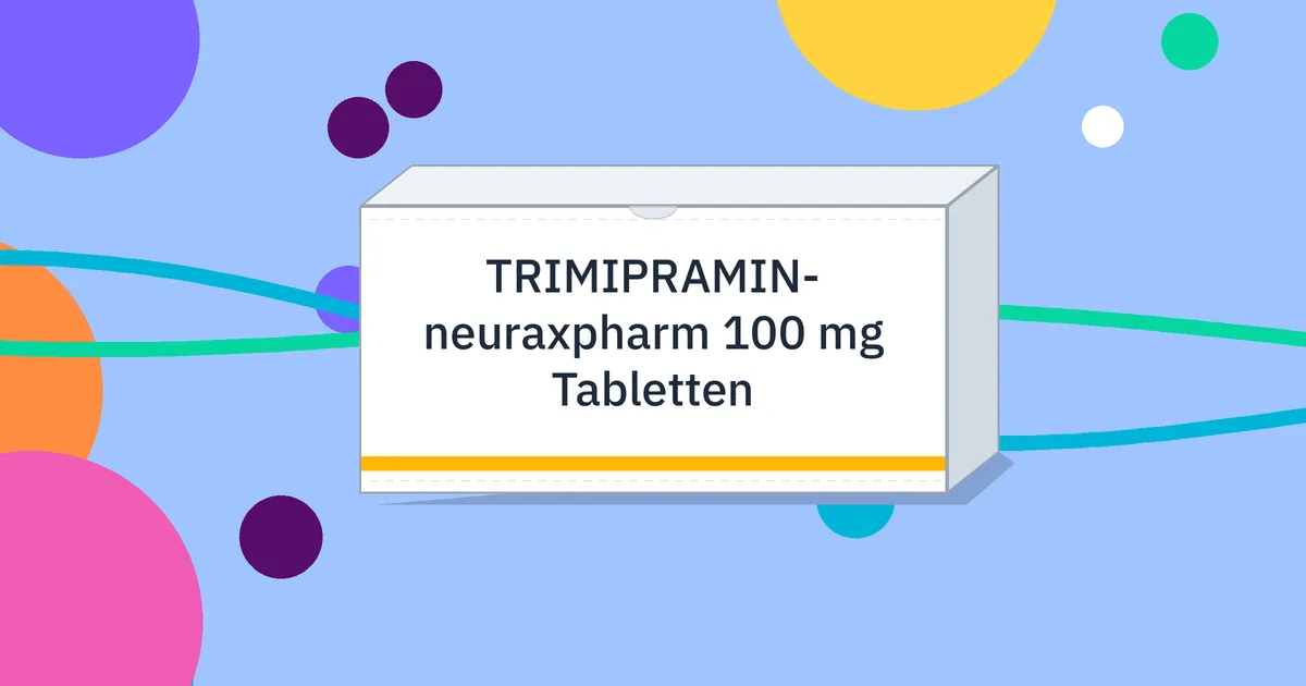 Symbolbild: Packung mit der Aufschrift TRIMIPRAMIN-neuraxpharm 100 mg Tabletten (PZN 01527608) – Verfügbarkeit und Bezug in Apotheken in Frankfurt am Main