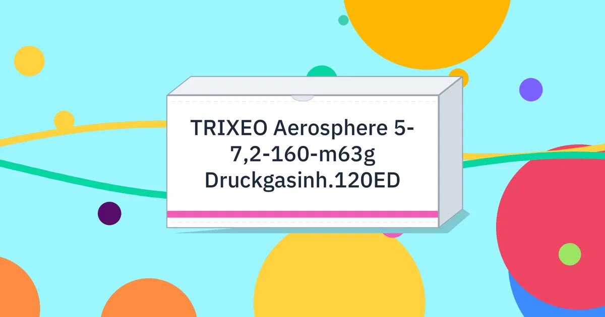 Symbolbild: Packung mit der Aufschrift TRIXEO Aerosphere 5-7,2-160-m63g Druckgasinh.120ED (PZN 18063194) – Verfügbarkeit und Bezug in Apotheken in Frankfurt am Main