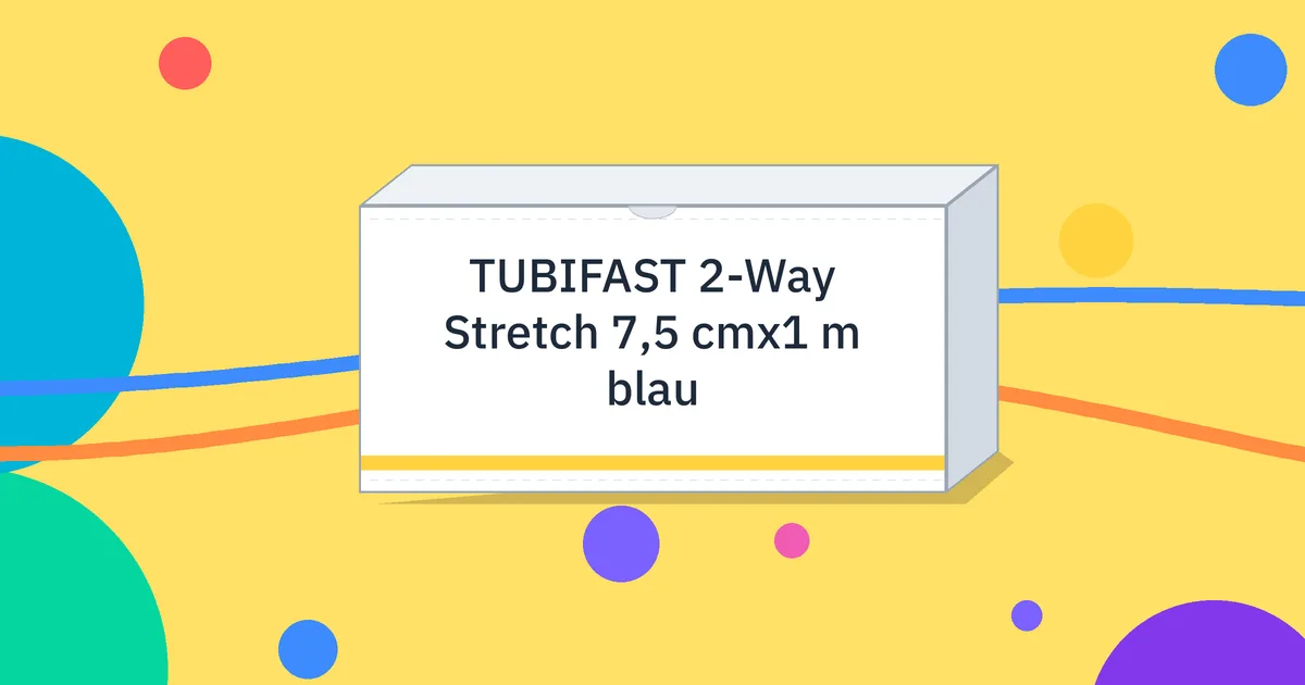 Symbolbild: Packung mit der Aufschrift TUBIFAST 2-Way Stretch 7,5 cmx1 m blau (PZN 11003332) – Verfügbarkeit und Bezug in Apotheken in Frankfurt am Main