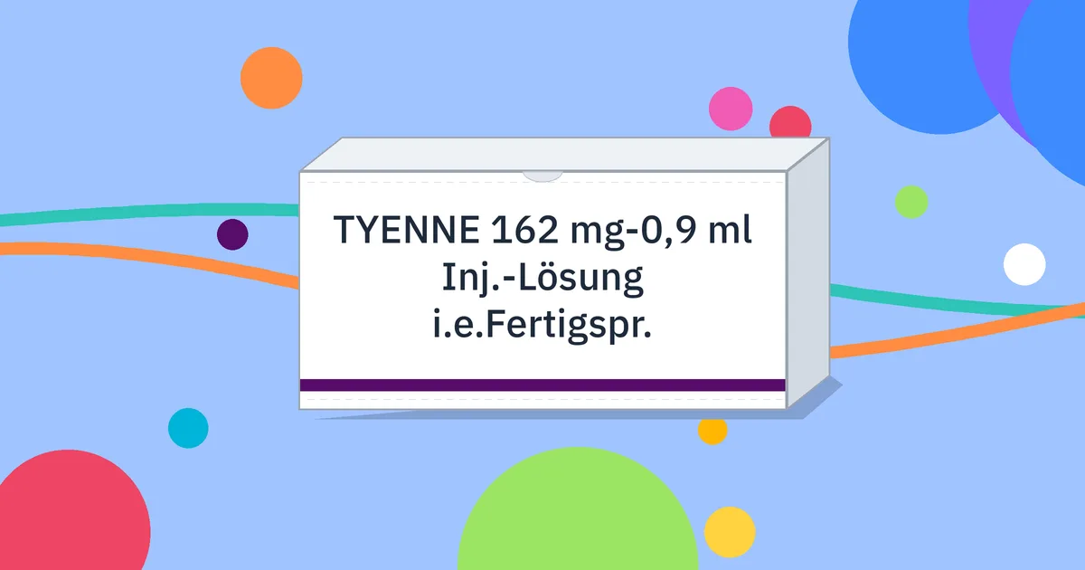 Symbolbild: Packung mit der Aufschrift TYENNE 162 mg-0,9 ml Inj.-Lösung i.e.Fertigspr. (PZN 19175848) – Verfügbarkeit und Bezug in Apotheken in Frankfurt am Main