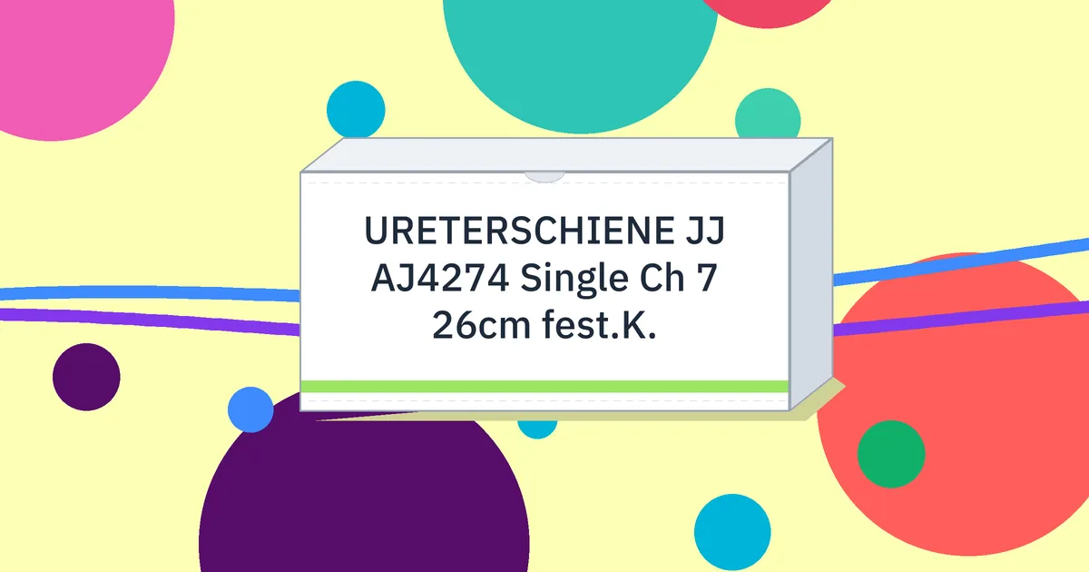 Symbolbild: Packung mit der Aufschrift URETERSCHIENE JJ AJ4274 Single Ch 7 26cm fest.K. (PZN 00753076) – Verfügbarkeit und Bezug in Apotheken in Frankfurt am Main