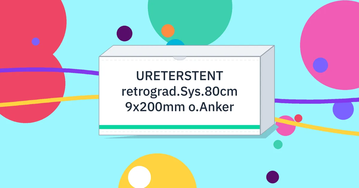 Symbolbild: Packung mit der Aufschrift URETERSTENT retrograd.Sys.80cm 9x200mm o.Anker (PZN 18490559) – Verfügbarkeit und Bezug in Apotheken in Frankfurt am Main