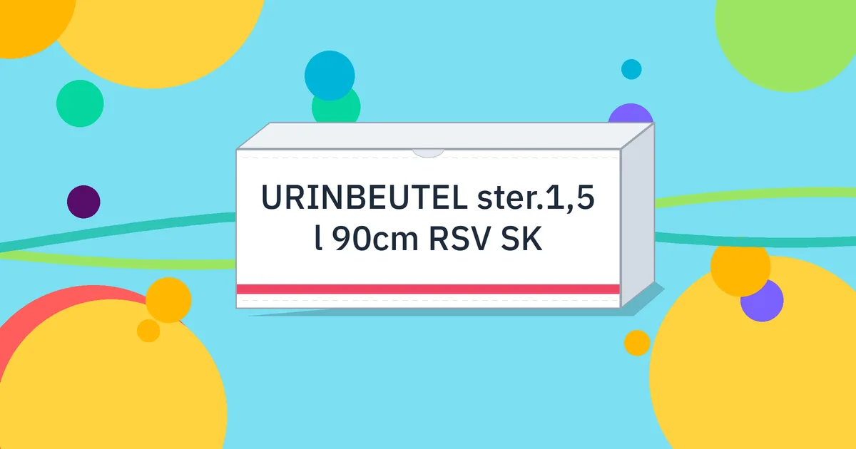 Symbolbild: Packung mit der Aufschrift URINBEUTEL ster.1,5 l 90cm RSV SK (PZN 17488939) – Verfügbarkeit und Bezug in Apotheken in Frankfurt am Main